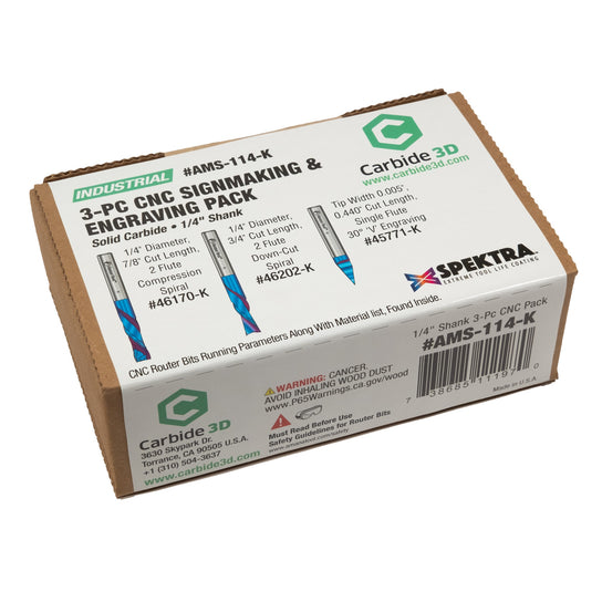 Amana AMS-114-K: 3-PC CNC Signmaking and Engraving Pack - Carbide 3D