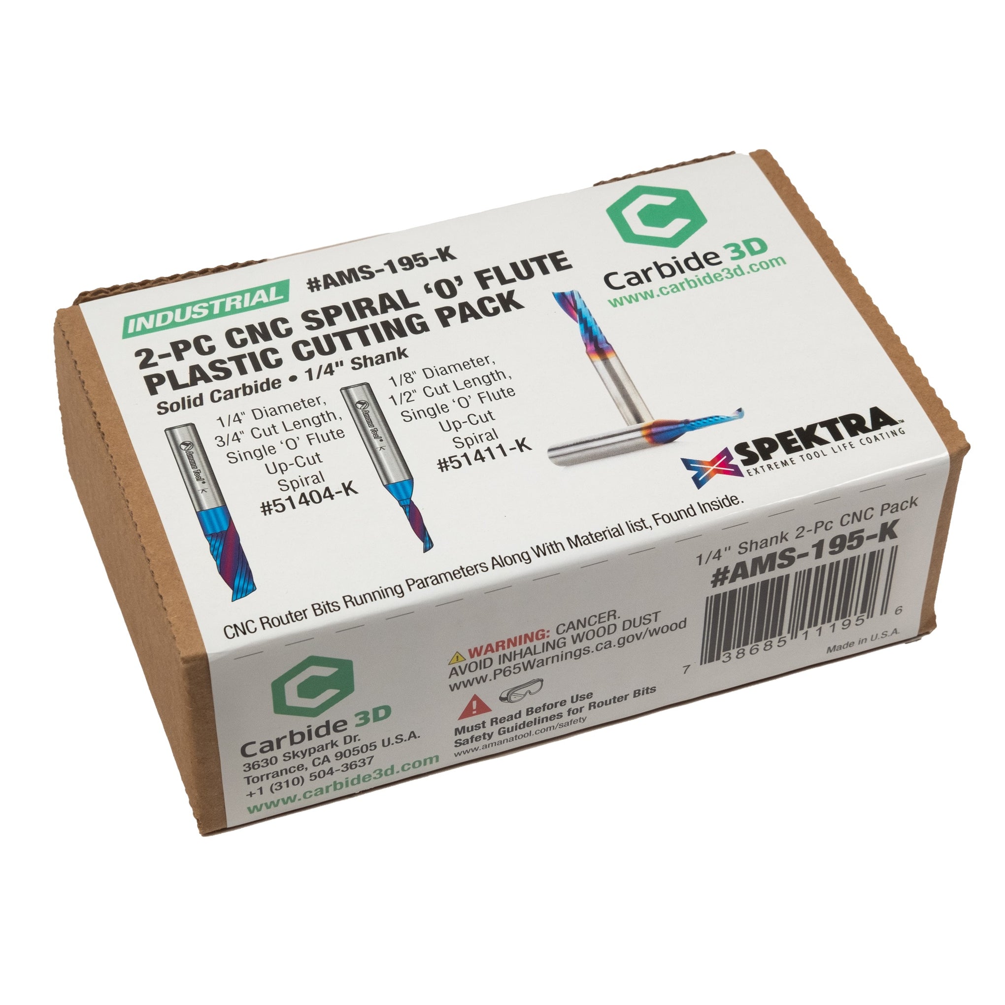 Amana AMS-195-K: 2-PC CNC Plastic Cutting Pack - Carbide 3D